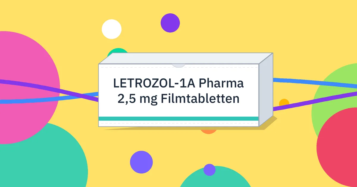 Symbolbild: Packung mit der Aufschrift LETROZOL-1A Pharma 2,5 mg Filmtabletten (PZN 08844565) – Verfügbarkeit und Bezug in Apotheken in Frankfurt am Main