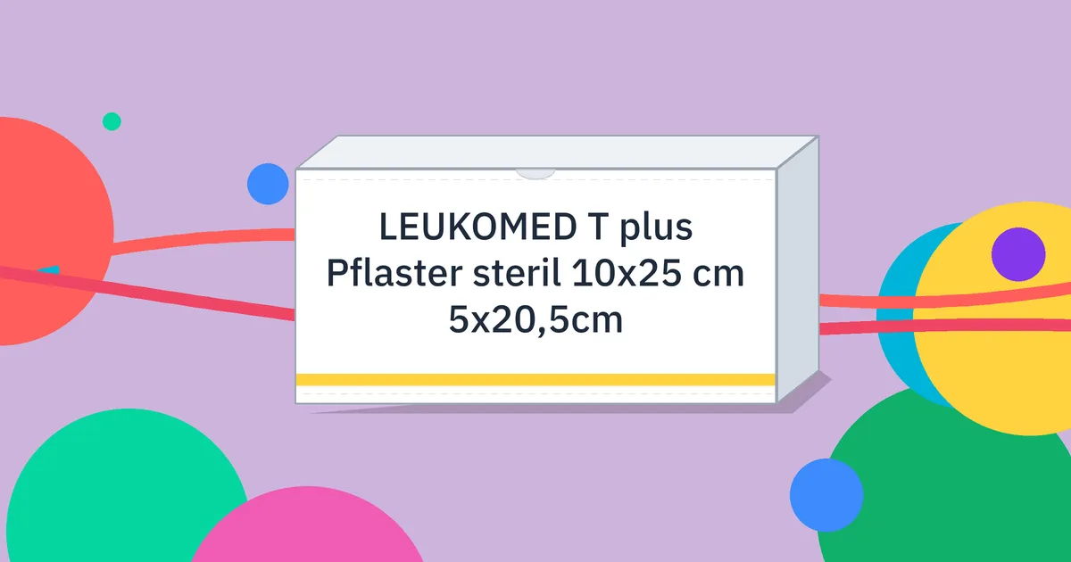 Symbolbild: Packung mit der Aufschrift LEUKOMED T plus Pflaster steril 10x25 cm 5x20,5cm (PZN 12776639) – Verfügbarkeit und Bezug in Apotheken in Frankfurt am Main