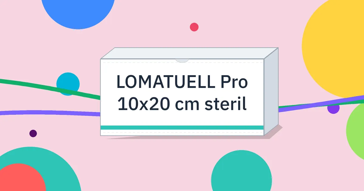 Symbolbild: Packung mit der Aufschrift LOMATUELL Pro 10x20 cm steril (PZN 19346913) – Verfügbarkeit und Bezug in Apotheken in Frankfurt am Main