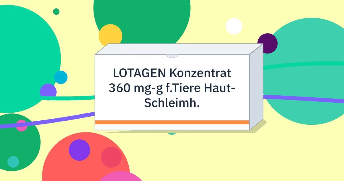 Symbolbild: Packung mit der Aufschrift LOTAGEN Konzentrat 360 mg-g f.Tiere Haut-Schleimh. (PZN 14040919) – Verfügbarkeit und Bezug in Apotheken in Frankfurt am Main