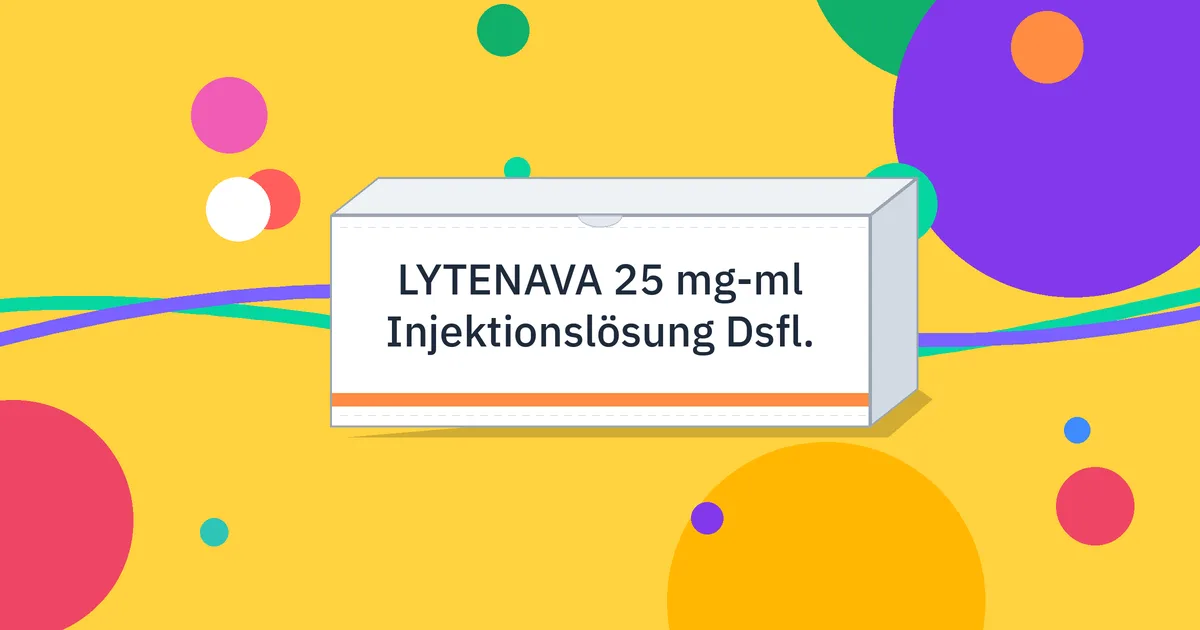 Symbolbild: Packung mit der Aufschrift LYTENAVA 25 mg-ml Injektionslösung Dsfl. (PZN 19370202) – Verfügbarkeit und Bezug in Apotheken in Frankfurt am Main