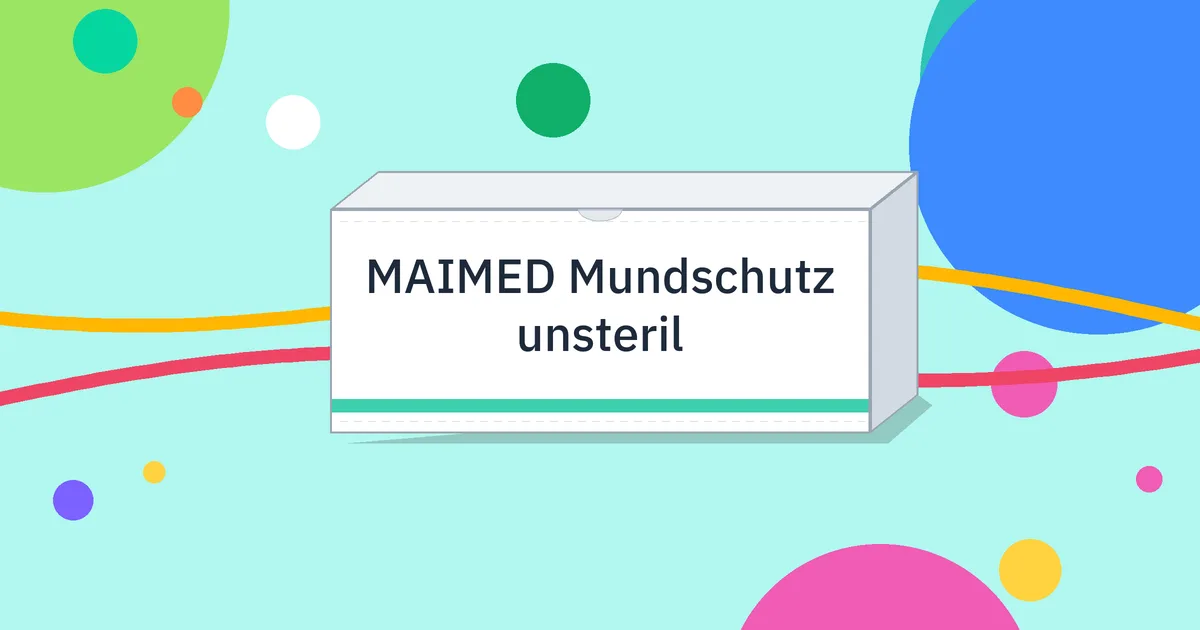 Symbolbild: Packung mit der Aufschrift MAIMED Mundschutz unsteril (PZN 05490635) – Verfügbarkeit und Bezug in Apotheken in Frankfurt am Main