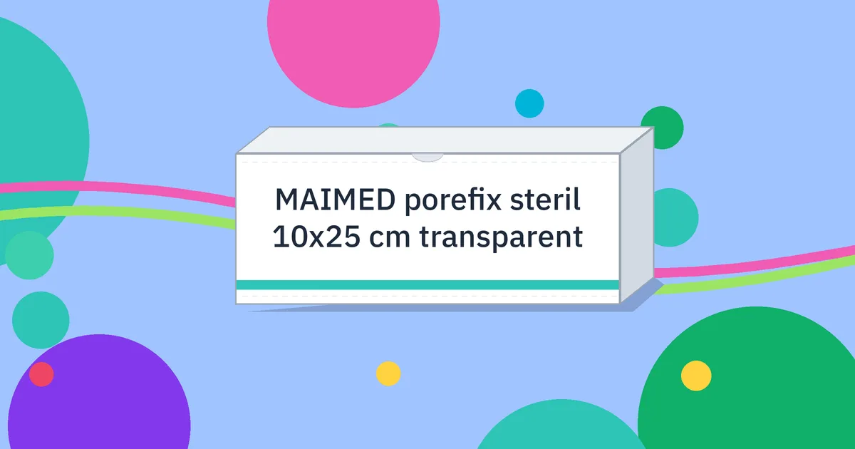 Symbolbild: Packung mit der Aufschrift MAIMED porefix steril 10x25 cm transparent (PZN 09100660) – Verfügbarkeit und Bezug in Apotheken in Frankfurt am Main