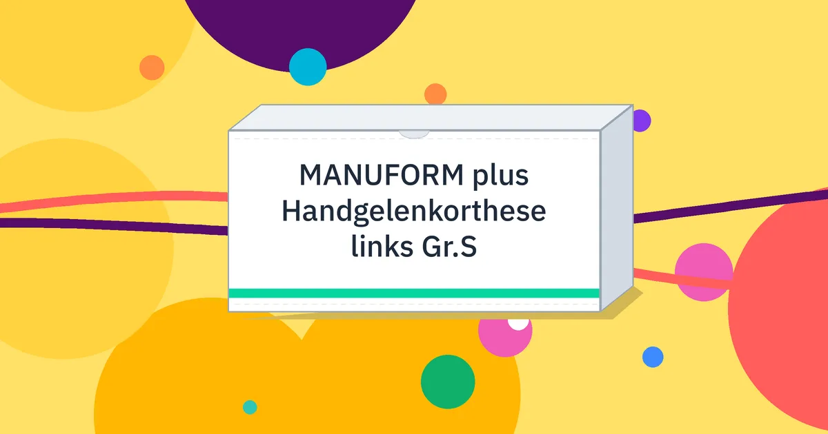Symbolbild: Packung mit der Aufschrift MANUFORM plus Handgelenkorthese links Gr.S (PZN 15608606) – Verfügbarkeit und Bezug in Apotheken in Frankfurt am Main