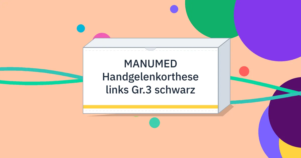 Symbolbild: Packung mit der Aufschrift MANUMED Handgelenkorthese links Gr.3 schwarz (PZN 15314342) – Verfügbarkeit und Bezug in Apotheken in Frankfurt am Main