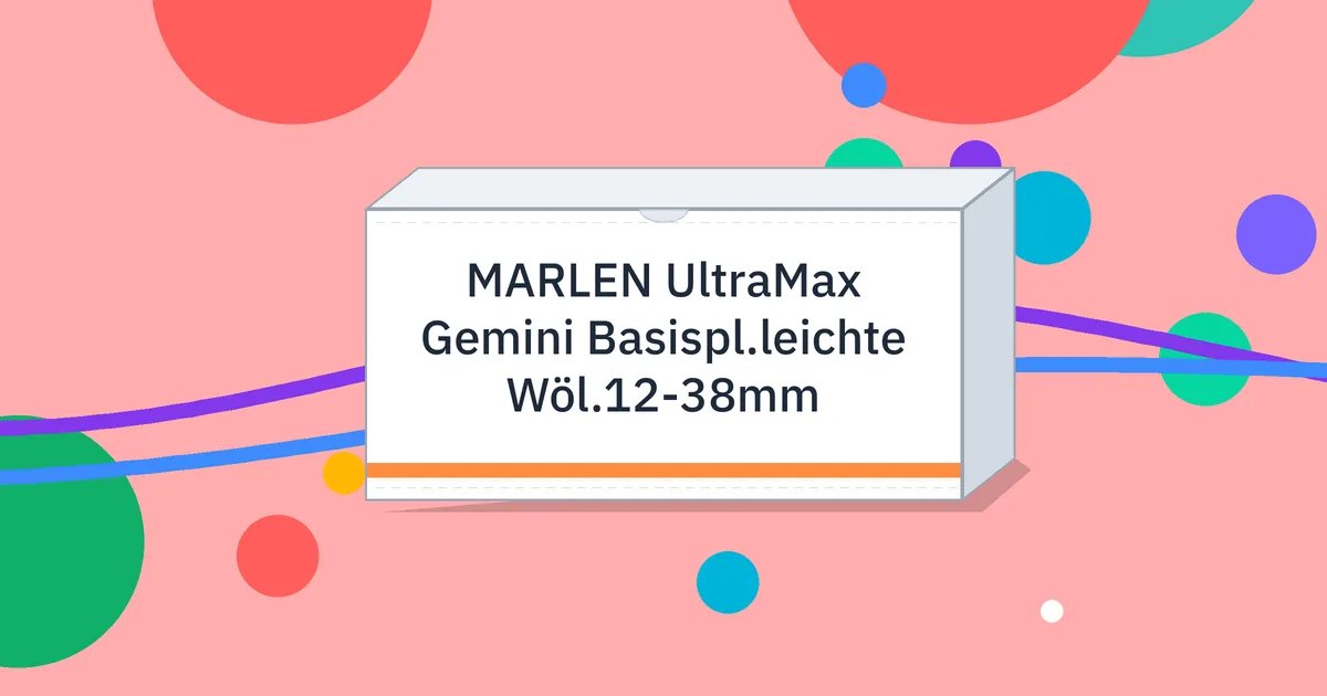 Symbolbild: Packung mit der Aufschrift MARLEN UltraMax Gemini Basispl.leichte Wöl.12-38mm (PZN 00614676) – Verfügbarkeit und Bezug in Apotheken in Frankfurt am Main