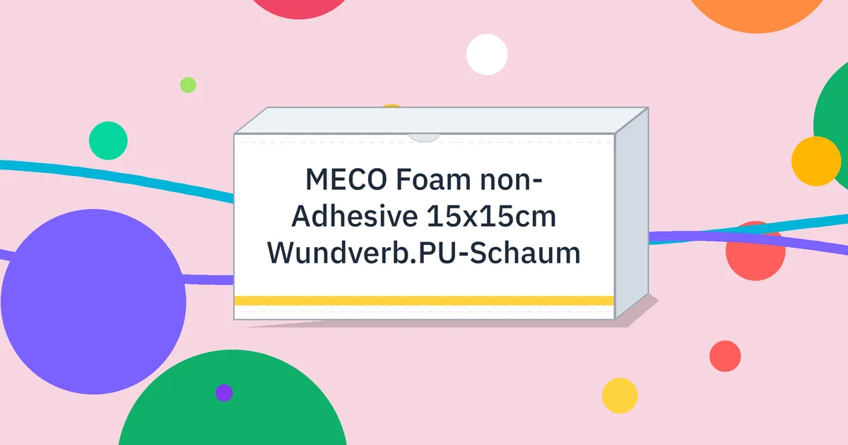 Symbolbild: Packung mit der Aufschrift MECO Foam non-Adhesive 15x15cm Wundverb.PU-Schaum (PZN 17836079) – Verfügbarkeit und Bezug in Apotheken in Frankfurt am Main