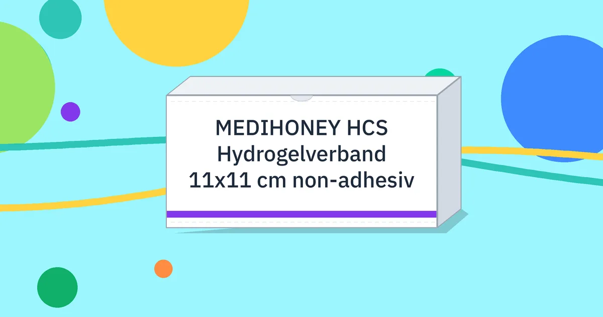 Symbolbild: Packung mit der Aufschrift MEDIHONEY HCS Hydrogelverband 11x11 cm non-adhesiv (PZN 07241528) – Verfügbarkeit und Bezug in Apotheken in Frankfurt am Main