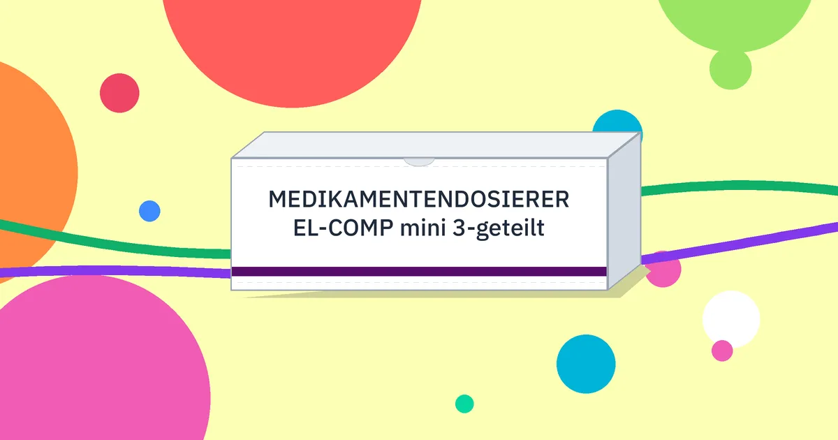 Symbolbild: Packung mit der Aufschrift MEDIKAMENTENDOSIERER EL-COMP mini 3-geteilt (PZN 05123262) – Verfügbarkeit und Bezug in Apotheken in Frankfurt am Main
