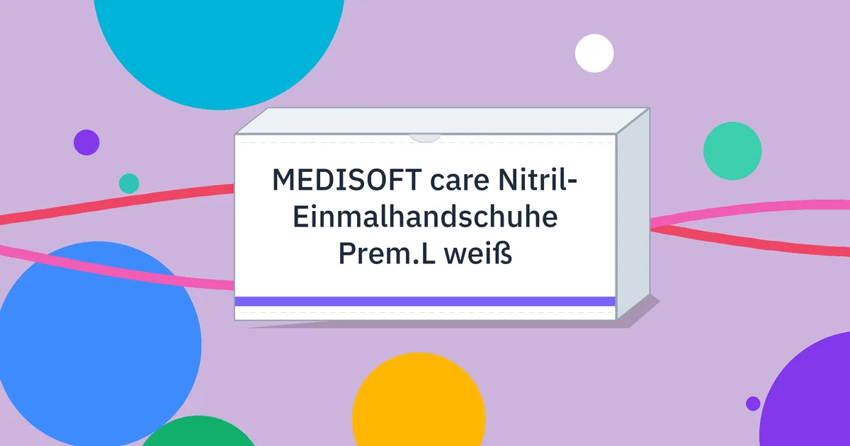 Symbolbild: Packung mit der Aufschrift MEDISOFT care Nitril-Einmalhandschuhe Prem.L weiß (PZN 20028377) – Verfügbarkeit und Bezug in Apotheken in Frankfurt am Main