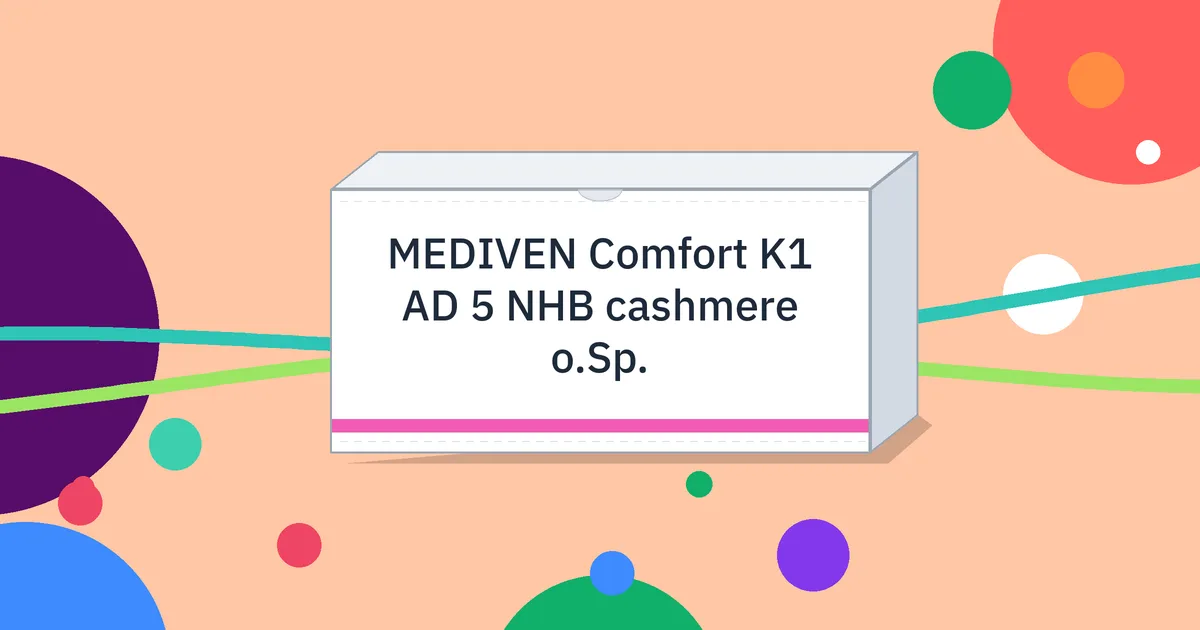 Symbolbild: Packung mit der Aufschrift MEDIVEN Comfort K1 AD 5 NHB cashmere o.Sp. (PZN 14658890) – Verfügbarkeit und Bezug in Apotheken in Frankfurt am Main
