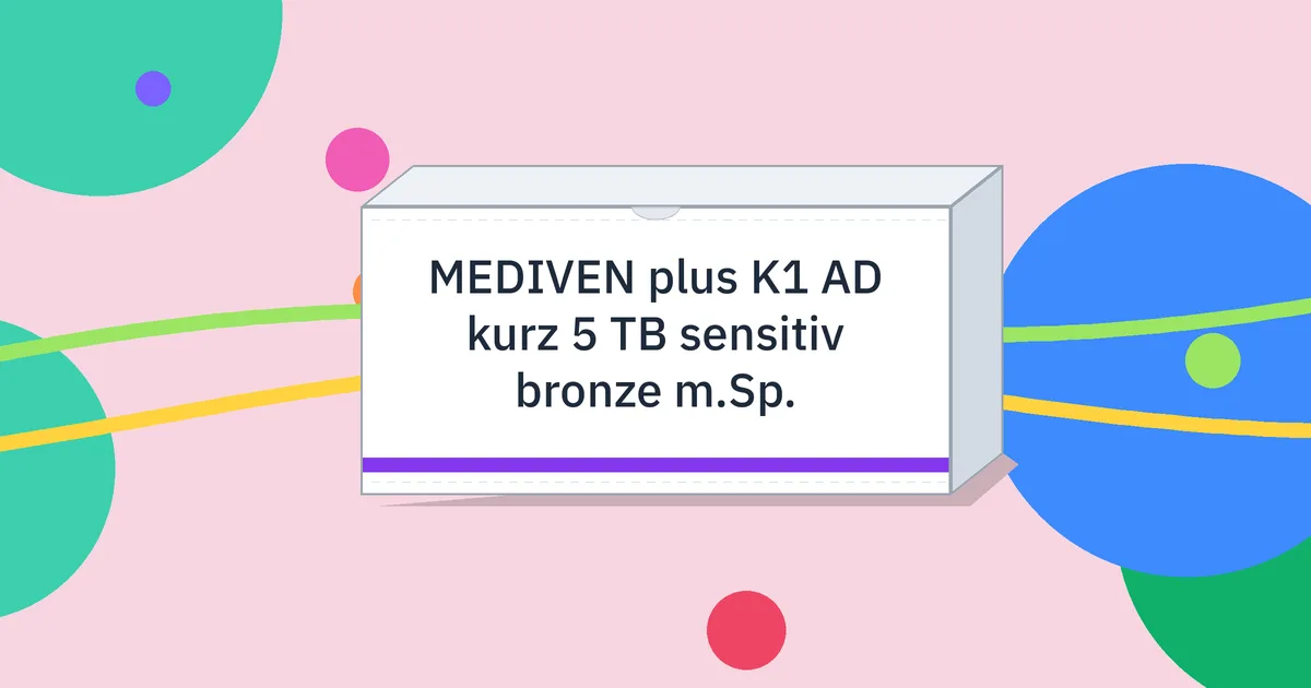 Symbolbild: Packung mit der Aufschrift MEDIVEN plus K1 AD kurz 5 TB sensitiv bronze m.Sp. (PZN 15053953) – Verfügbarkeit und Bezug in Apotheken in Frankfurt am Main