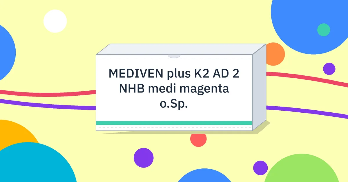 Symbolbild: Packung mit der Aufschrift MEDIVEN plus K2 AD 2 NHB medi magenta o.Sp. (PZN 15936693) – Verfügbarkeit und Bezug in Apotheken in Frankfurt am Main