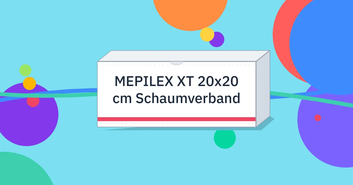 Symbolbild: Packung mit der Aufschrift MEPILEX XT 20x20 cm Schaumverband (PZN 20598399) – Verfügbarkeit und Bezug in Apotheken in Frankfurt am Main