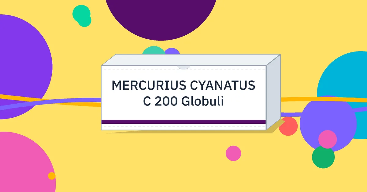 Symbolbild: Packung mit der Aufschrift MERCURIUS CYANATUS C 200 Globuli (PZN 07174140) – Verfügbarkeit und Bezug in Apotheken in Frankfurt am Main