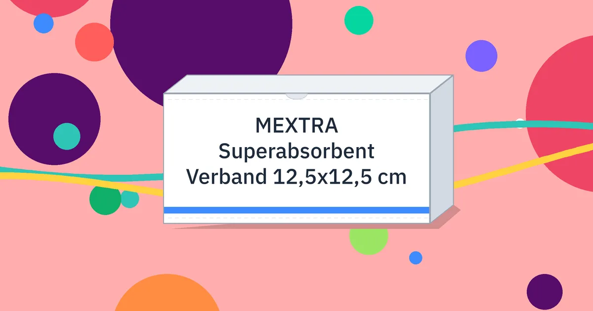 Symbolbild: Packung mit der Aufschrift MEXTRA Superabsorbent Verband 12,5x12,5 cm (PZN 15587554) – Verfügbarkeit und Bezug in Apotheken in Frankfurt am Main
