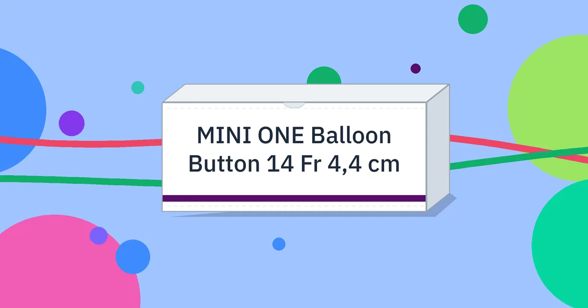 Symbolbild: Packung mit der Aufschrift MINI ONE Balloon Button 14 Fr 4,4 cm (PZN 14341963) – Verfügbarkeit und Bezug in Apotheken in Frankfurt am Main