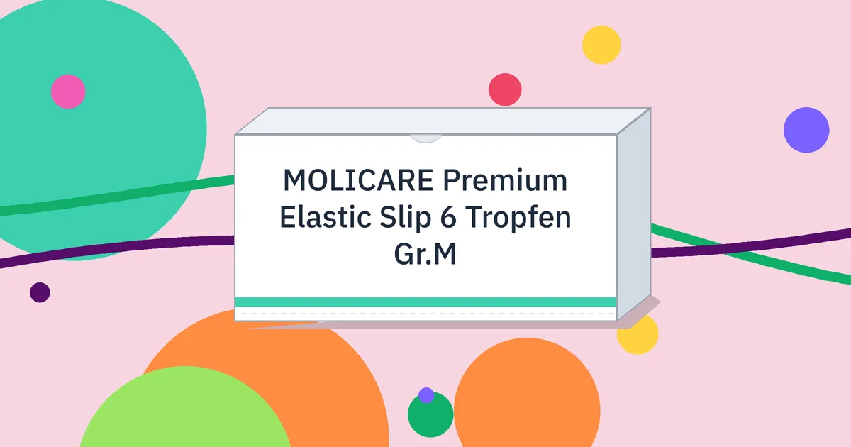 Symbolbild: Packung mit der Aufschrift MOLICARE Premium Elastic Slip 6 Tropfen Gr.M (PZN 14210988) – Verfügbarkeit und Bezug in Apotheken in Frankfurt am Main