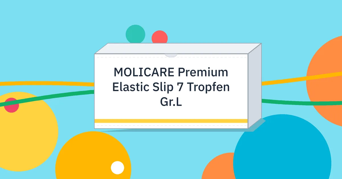 Symbolbild: Packung mit der Aufschrift MOLICARE Premium Elastic Slip 7 Tropfen Gr.L (PZN 14215224) – Verfügbarkeit und Bezug in Apotheken in Frankfurt am Main