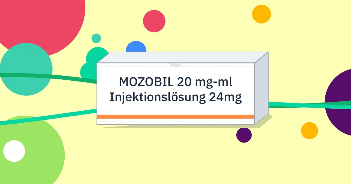 Symbolbild: Packung mit der Aufschrift MOZOBIL 20 mg-ml Injektionslösung 24mg (PZN 19183049) – Verfügbarkeit und Bezug in Apotheken in Frankfurt am Main