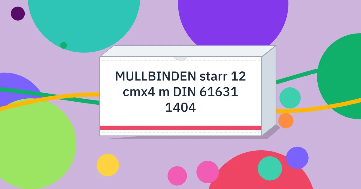 Symbolbild: Packung mit der Aufschrift MULLBINDEN starr 12 cmx4 m DIN 61631 1404 (PZN 01331064) – Verfügbarkeit und Bezug in Apotheken in Frankfurt am Main