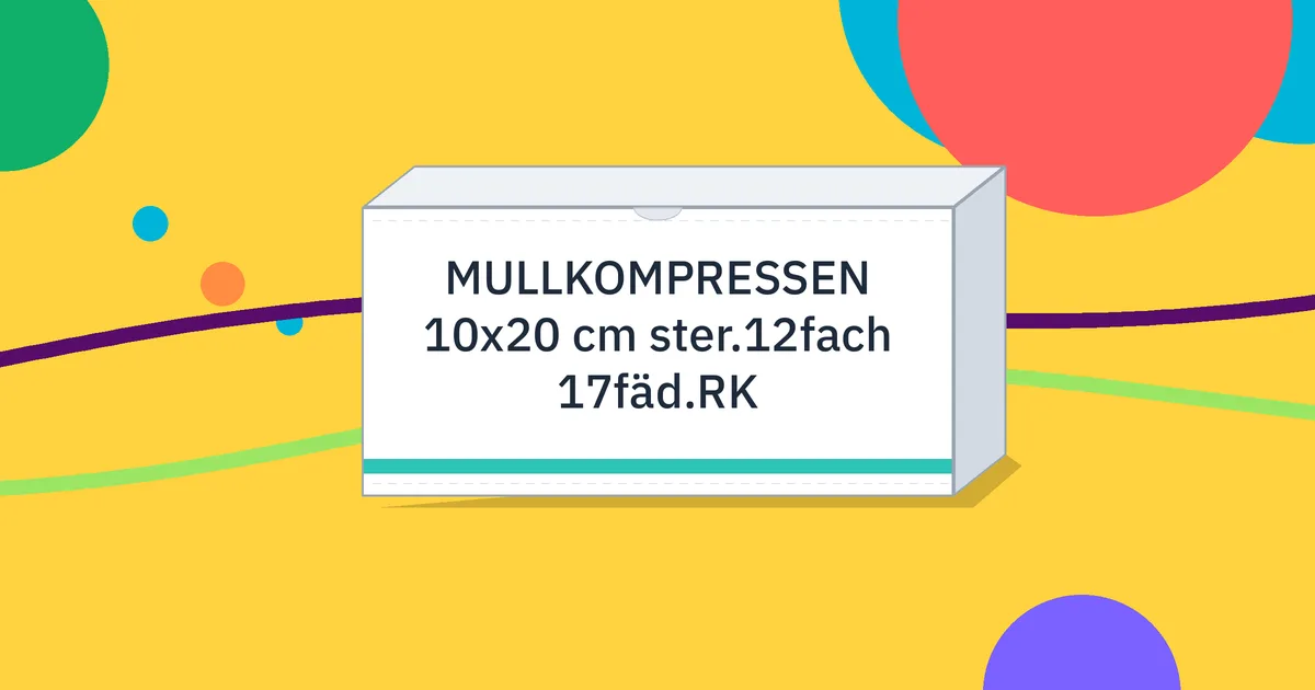 Symbolbild: Packung mit der Aufschrift MULLKOMPRESSEN 10x20 cm ster.12fach 17fäd.RK (PZN 06930786) – Verfügbarkeit und Bezug in Apotheken in Frankfurt am Main