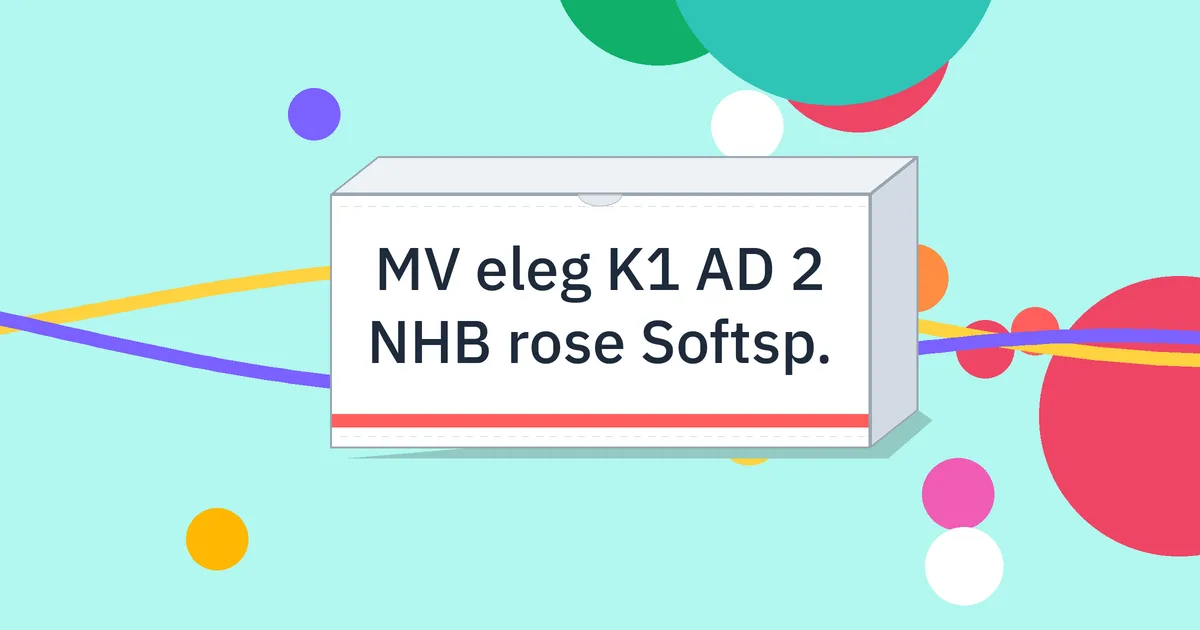 Symbolbild: Packung mit der Aufschrift MV eleg K1 AD 2 NHB rose Softsp. (PZN 15674595) – Verfügbarkeit und Bezug in Apotheken in Frankfurt am Main