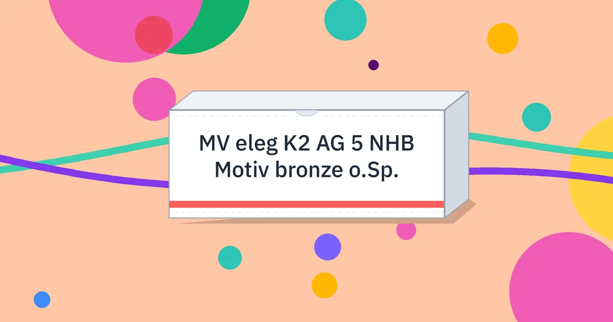 Symbolbild: Packung mit der Aufschrift MV eleg K2 AG 5 NHB Motiv bronze o.Sp. (PZN 15722265) – Verfügbarkeit und Bezug in Apotheken in Frankfurt am Main