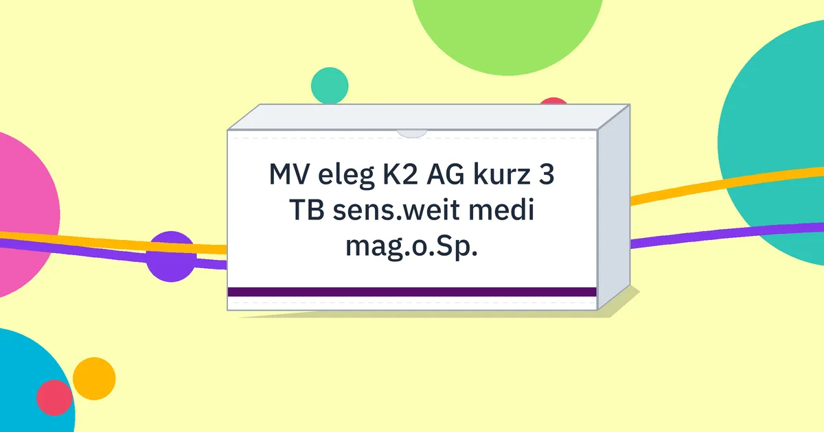 Symbolbild: Packung mit der Aufschrift MV eleg K2 AG kurz 3 TB sens.weit medi mag.o.Sp. (PZN 14636687) – Verfügbarkeit und Bezug in Apotheken in Frankfurt am Main