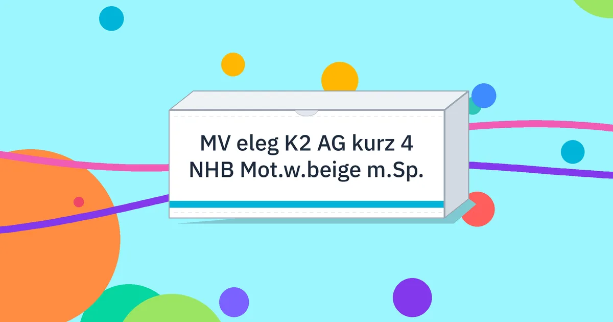 Symbolbild: Packung mit der Aufschrift MV eleg K2 AG kurz 4 NHB Mot.w.beige m.Sp. (PZN 15713160) – Verfügbarkeit und Bezug in Apotheken in Frankfurt am Main