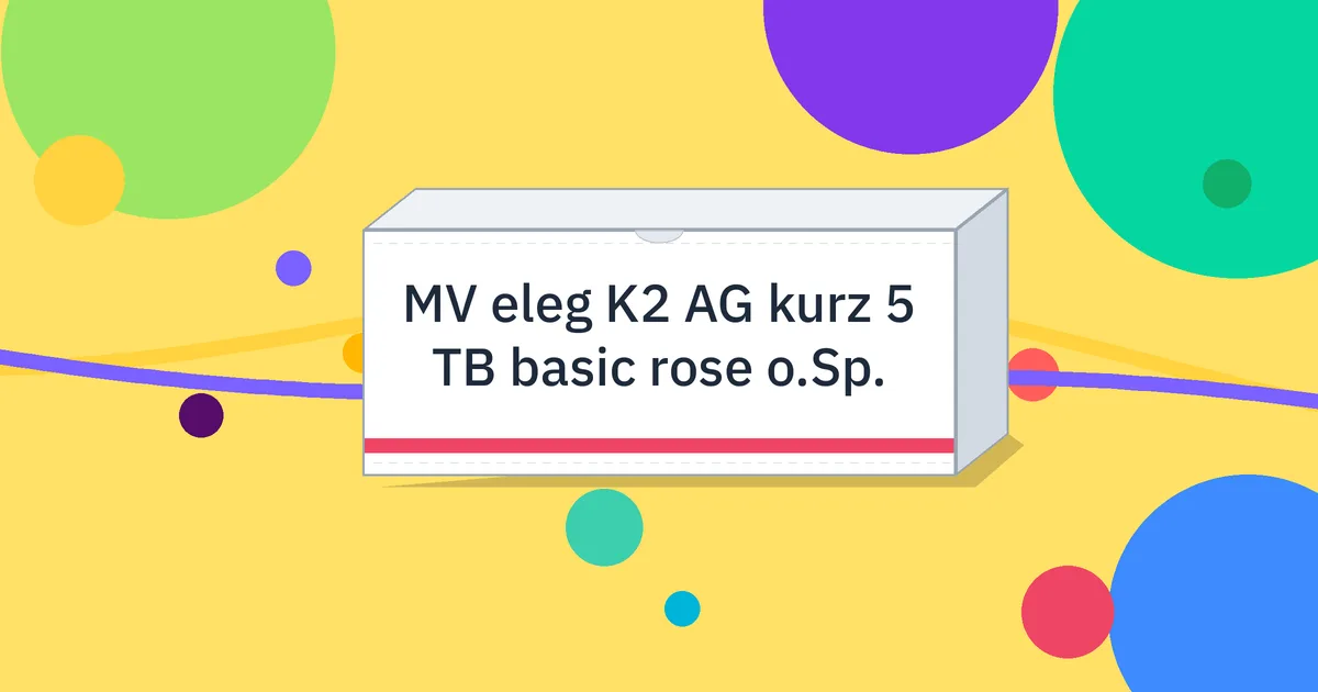 Symbolbild: Packung mit der Aufschrift MV eleg K2 AG kurz 5 TB basic rose o.Sp. (PZN 14698412) – Verfügbarkeit und Bezug in Apotheken in Frankfurt am Main