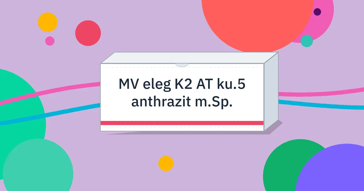 Symbolbild: Packung mit der Aufschrift MV eleg K2 AT ku.5 anthrazit m.Sp. (PZN 00643206) – Verfügbarkeit und Bezug in Apotheken in Frankfurt am Main