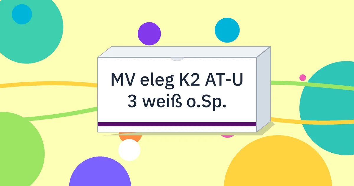 Symbolbild: Packung mit der Aufschrift MV eleg K2 AT-U 3 weiß o.Sp. (PZN 00314336) – Verfügbarkeit und Bezug in Apotheken in Frankfurt am Main