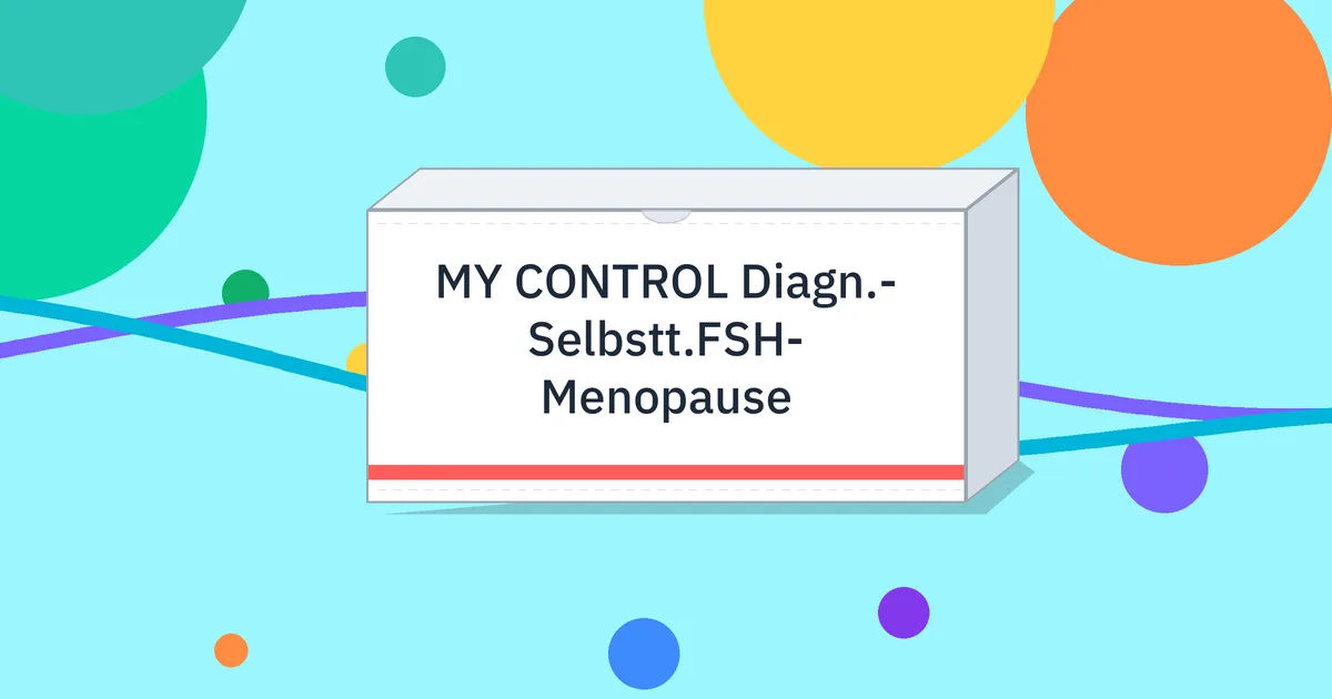 Symbolbild: Packung mit der Aufschrift MY CONTROL Diagn.-Selbstt.FSH-Menopause (PZN 19696375) – Verfügbarkeit und Bezug in Apotheken in Frankfurt am Main