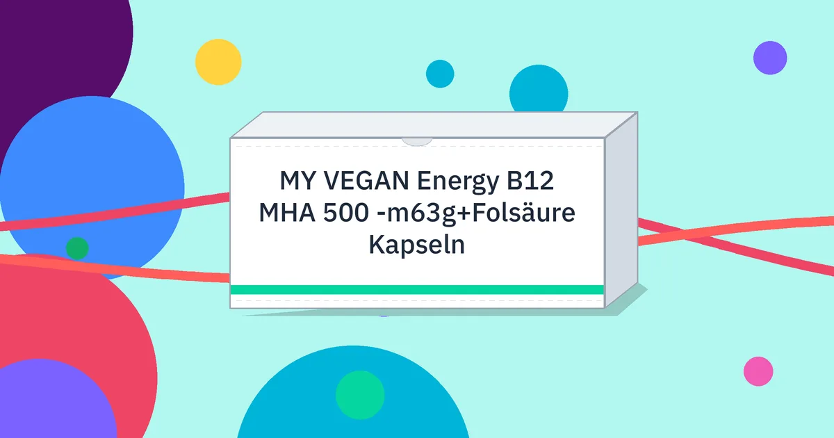 Symbolbild: Packung mit der Aufschrift MY VEGAN Energy B12 MHA 500 -m63g+Folsäure Kapseln (PZN 13989308) – Verfügbarkeit und Bezug in Apotheken in Frankfurt am Main