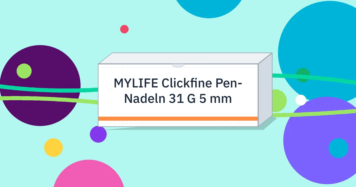 Symbolbild: Packung mit der Aufschrift MYLIFE Clickfine Pen-Nadeln 31 G 5 mm (PZN 20837496) – Verfügbarkeit und Bezug in Apotheken in Frankfurt am Main
