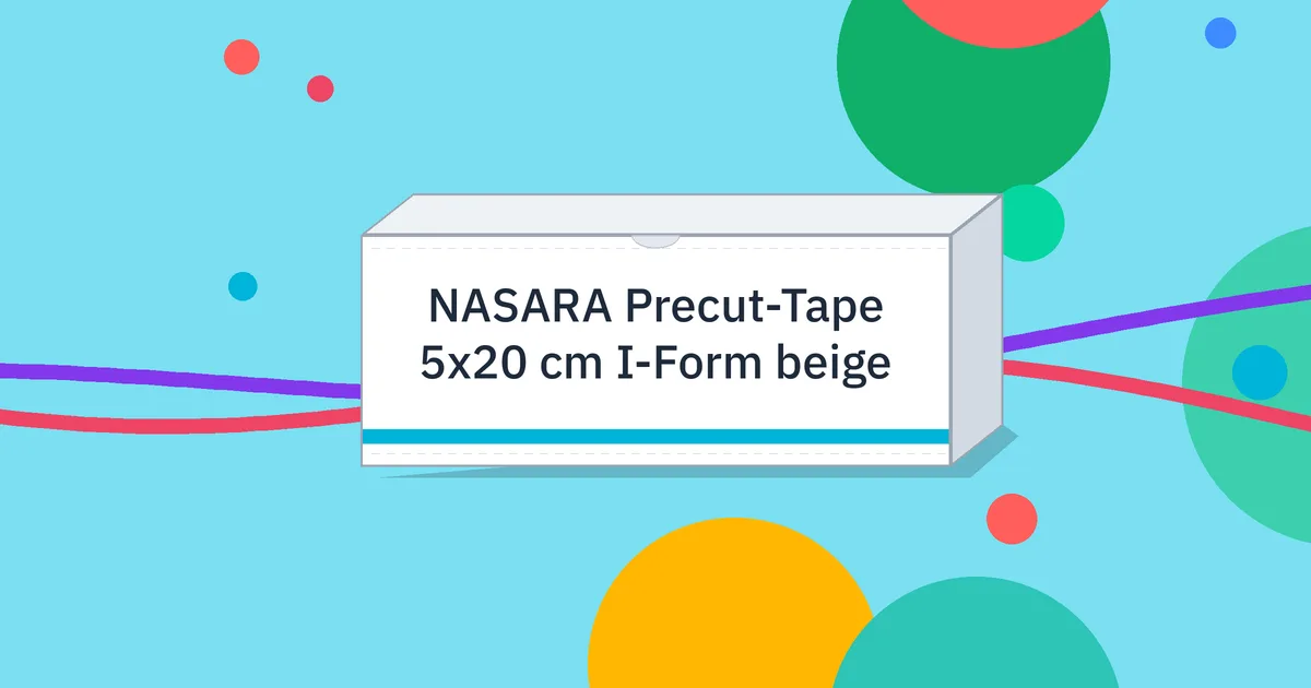 Symbolbild: Packung mit der Aufschrift NASARA Precut-Tape 5x20 cm I-Form beige (PZN 10315472) – Verfügbarkeit und Bezug in Apotheken in Frankfurt am Main