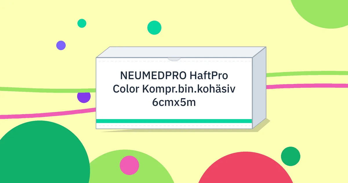 Symbolbild: Packung mit der Aufschrift NEUMEDPRO HaftPro Color Kompr.bin.kohäsiv 6cmx5m (PZN 19554209) – Verfügbarkeit und Bezug in Apotheken in Frankfurt am Main