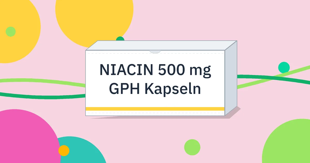 Symbolbild: Packung mit der Aufschrift NIACIN 500 mg GPH Kapseln (PZN 13578410) – Verfügbarkeit und Bezug in Apotheken in Frankfurt am Main