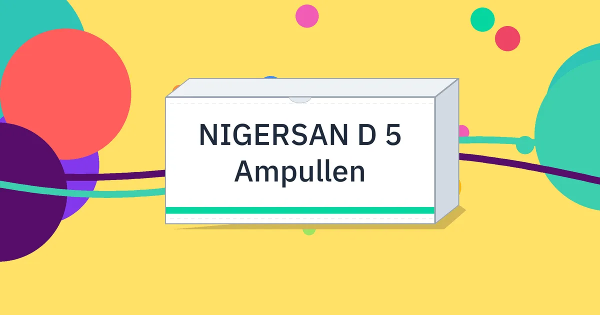Symbolbild: Packung mit der Aufschrift NIGERSAN D 5 Ampullen (PZN 03206831) – Verfügbarkeit und Bezug in Apotheken in Frankfurt am Main