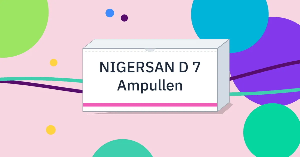 Symbolbild: Packung mit der Aufschrift NIGERSAN D 7 Ampullen (PZN 03206788) – Verfügbarkeit und Bezug in Apotheken in Frankfurt am Main