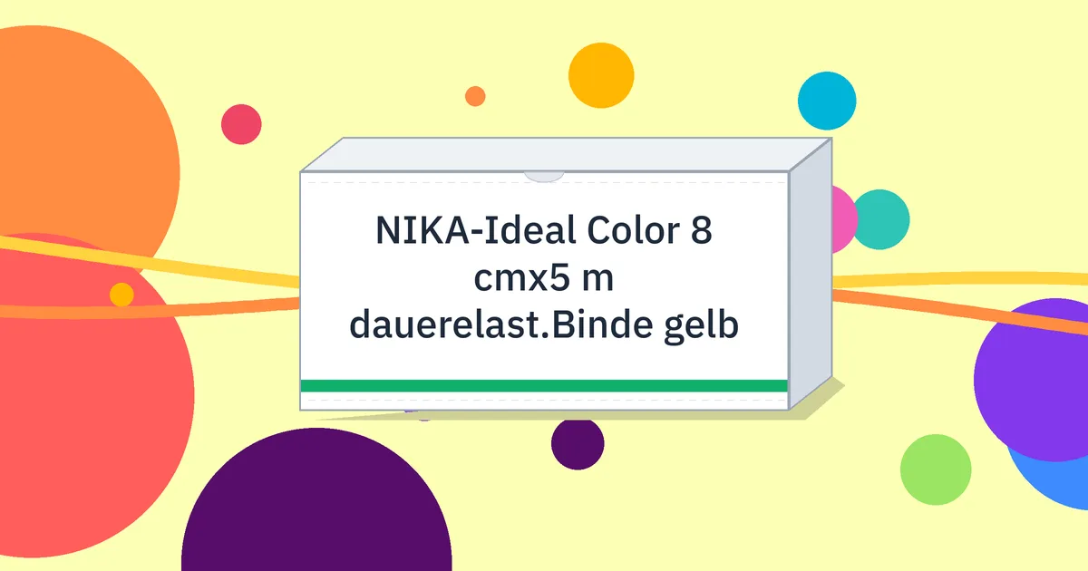 Symbolbild: Packung mit der Aufschrift NIKA-Ideal Color 8 cmx5 m dauerelast.Binde gelb (PZN 14236031) – Verfügbarkeit und Bezug in Apotheken in Frankfurt am Main