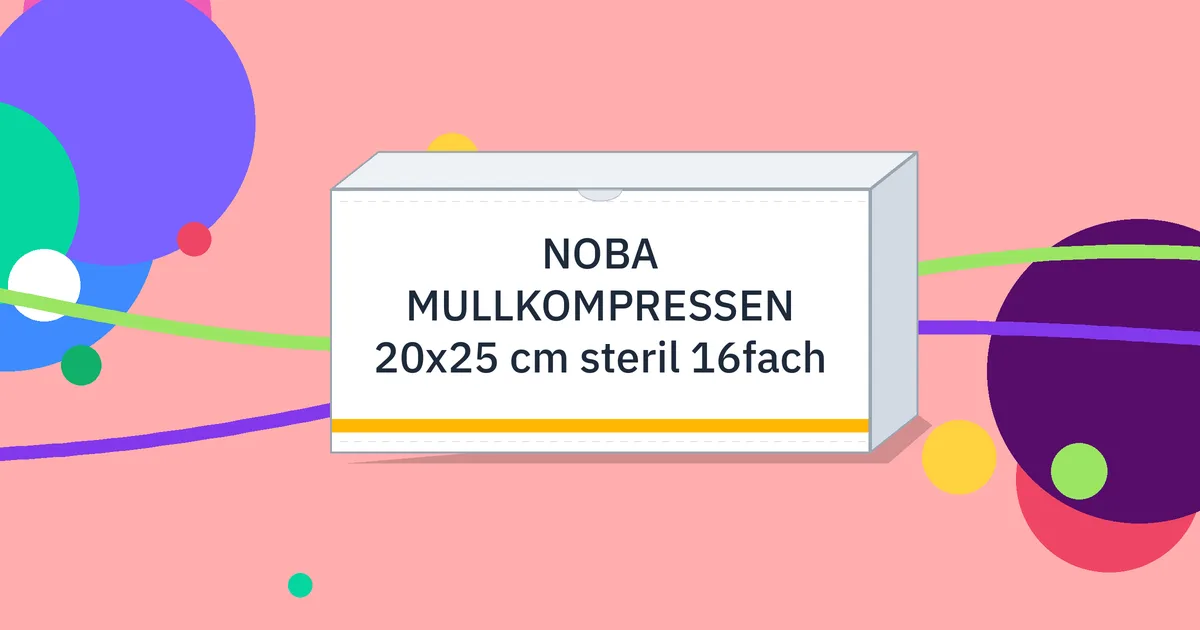 Symbolbild: Packung mit der Aufschrift NOBA MULLKOMPRESSEN 20x25 cm steril 16fach (PZN 05527189) – Verfügbarkeit und Bezug in Apotheken in Frankfurt am Main