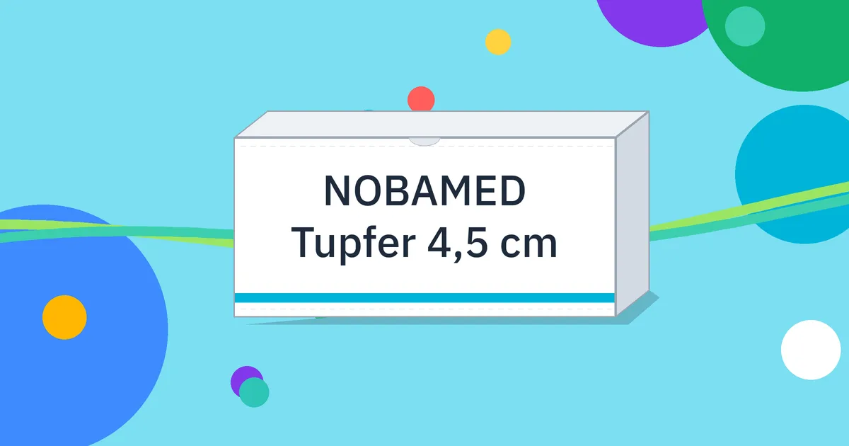 Symbolbild: Packung mit der Aufschrift NOBAMED Tupfer 4,5 cm (PZN 16029141) – Verfügbarkeit und Bezug in Apotheken in Frankfurt am Main