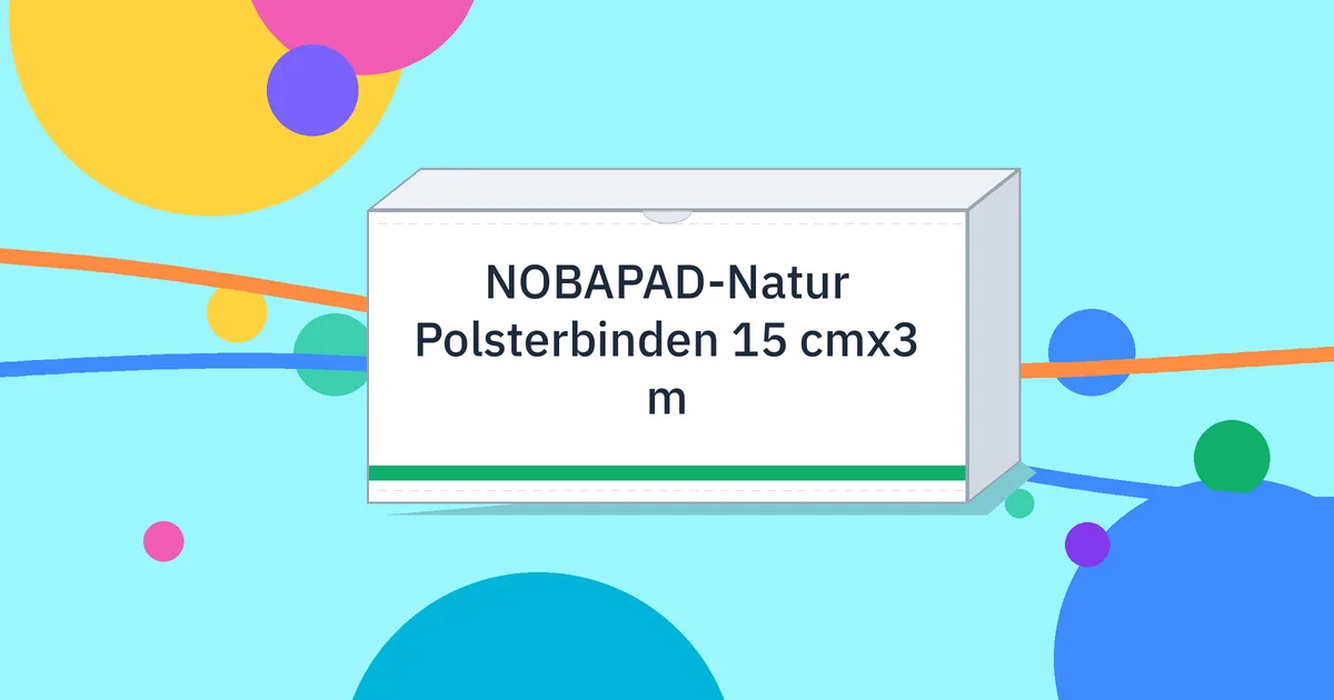 Symbolbild: Packung mit der Aufschrift NOBAPAD-Natur Polsterbinden 15 cmx3 m (PZN 07098031) – Verfügbarkeit und Bezug in Apotheken in Frankfurt am Main