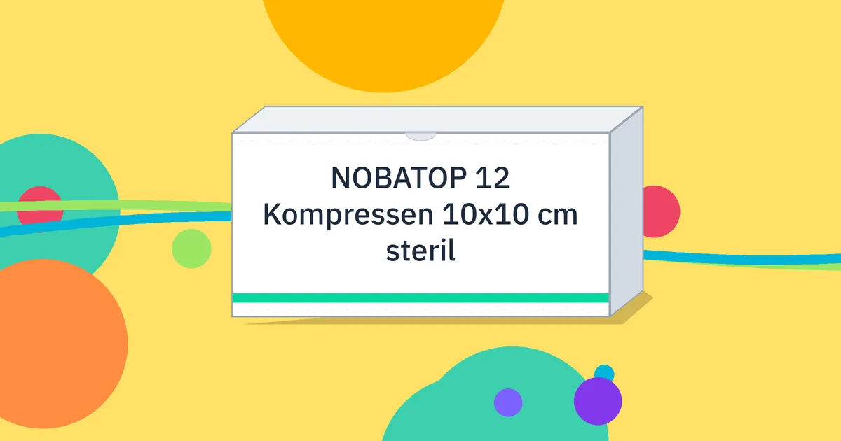 Symbolbild: Packung mit der Aufschrift NOBATOP 12 Kompressen 10x10 cm steril (PZN 16259639) – Verfügbarkeit und Bezug in Apotheken in Frankfurt am Main