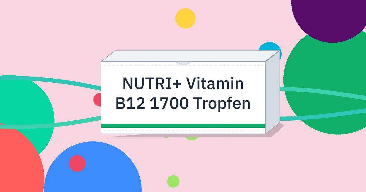 Symbolbild: Packung mit der Aufschrift NUTRI+ Vitamin B12 1700 Tropfen (PZN 19667592) – Verfügbarkeit und Bezug in Apotheken in Frankfurt am Main