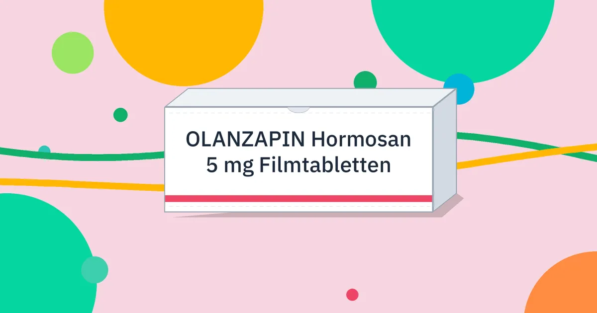 Symbolbild: Packung mit der Aufschrift OLANZAPIN Hormosan 5 mg Filmtabletten (PZN 09214429) – Verfügbarkeit und Bezug in Apotheken in Frankfurt am Main