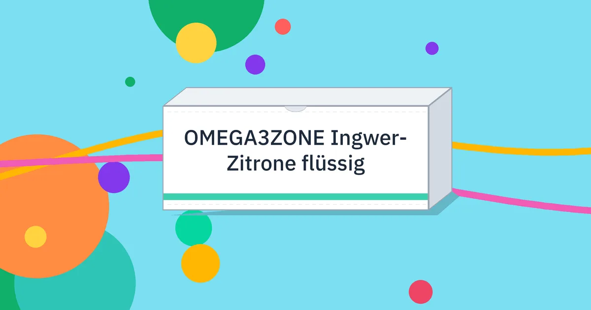 Symbolbild: Packung mit der Aufschrift OMEGA3ZONE Ingwer-Zitrone flüssig (PZN 16232882) – Verfügbarkeit und Bezug in Apotheken in Frankfurt am Main