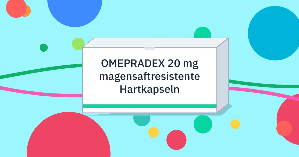 Symbolbild: Packung mit der Aufschrift OMEPRADEX 20 mg magensaftresistente Hartkapseln (PZN 09064639) – Verfügbarkeit und Bezug in Apotheken in Frankfurt am Main